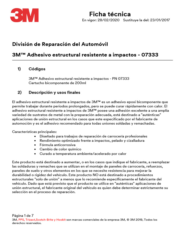 3m-07333-adhesivo-estructural-resistente-a-impactos-ficha-tecnica.es | PDF | Soldadura ...