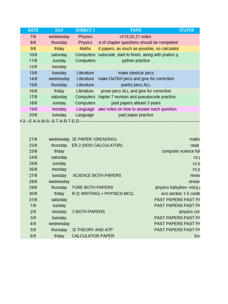 Enhanced Study Schedule | PDF | Science
