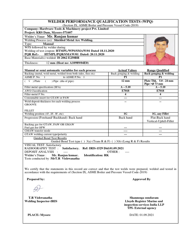 WPQ-Rajan Kumar - Butt Weld | PDF | Welding | Construction