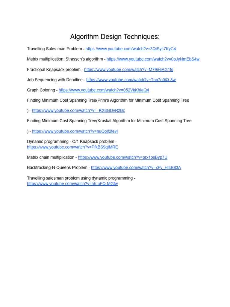 Algorithm Design Techniques | PDF Algorithm Design Techniques | PDF