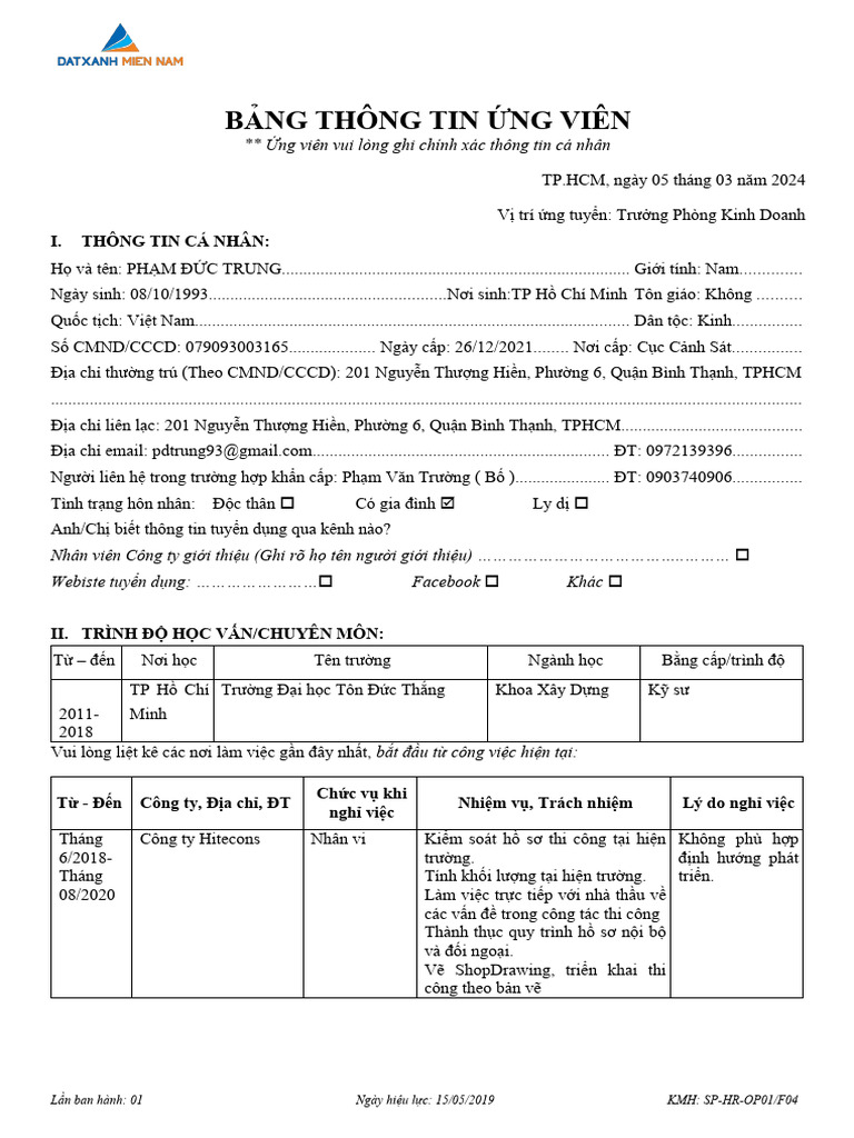 Pham Duc Trung - TT Ứng Viên | PDF
