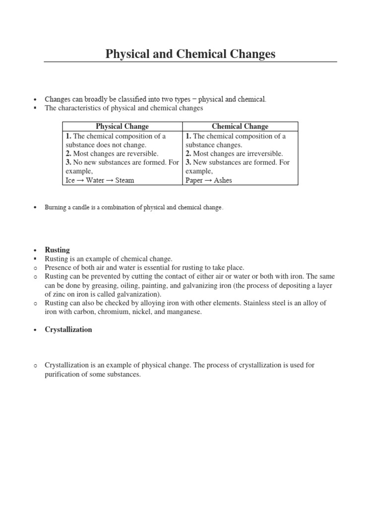 Physical vs. Chemical Changes Explained | PDF | Social Science ...