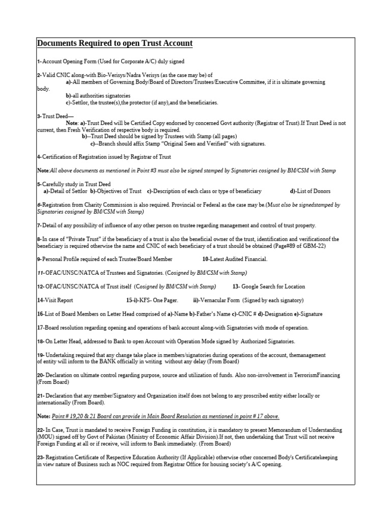 Trust Account Checklist-Revised | PDF | Non Governmental Organization | Signature