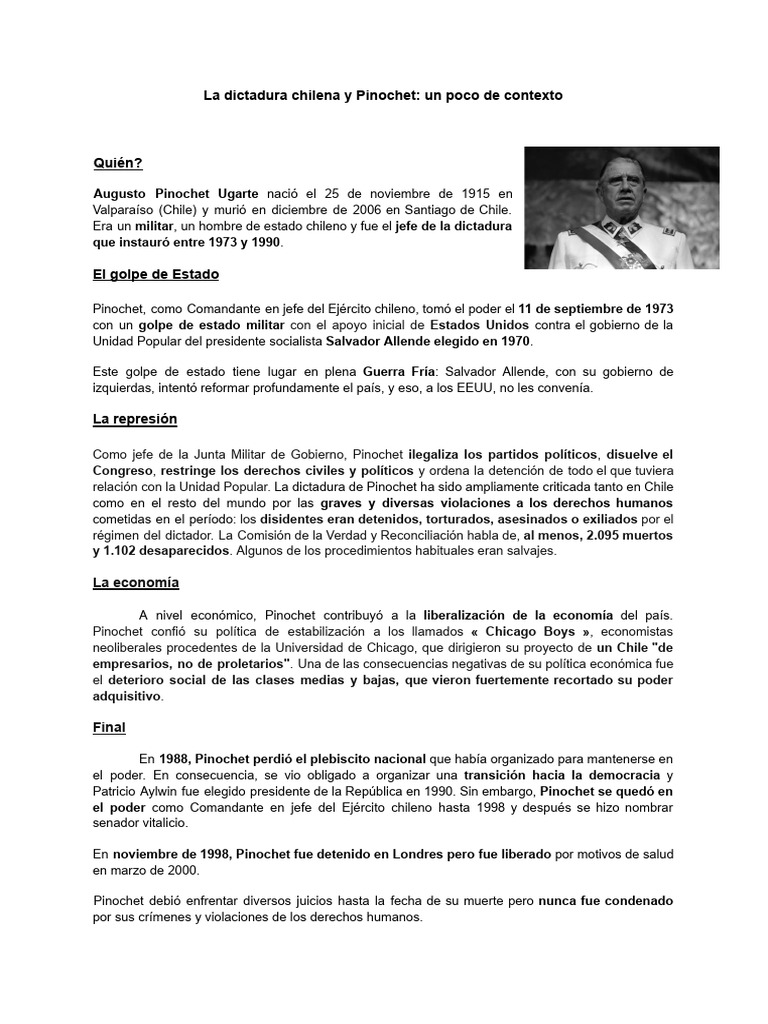 Dictadura de Pinochet en Chile: Contexto y Consecuencias | PDF ...