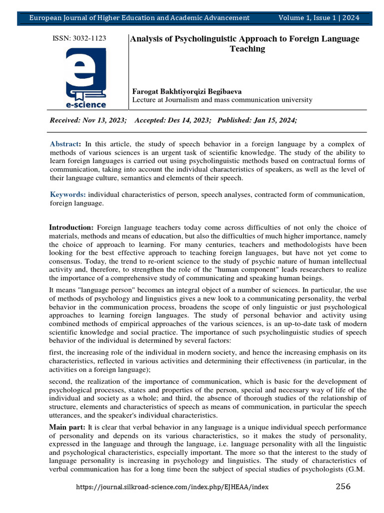 Analysis of Psycholinguistic Approach To Foreign Language Teaching ...