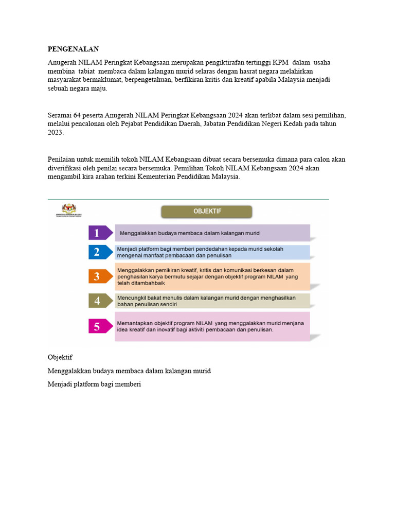 Kertas Kerja PEMILIHAN TOKOH NILAM KMY 2024 | PDF