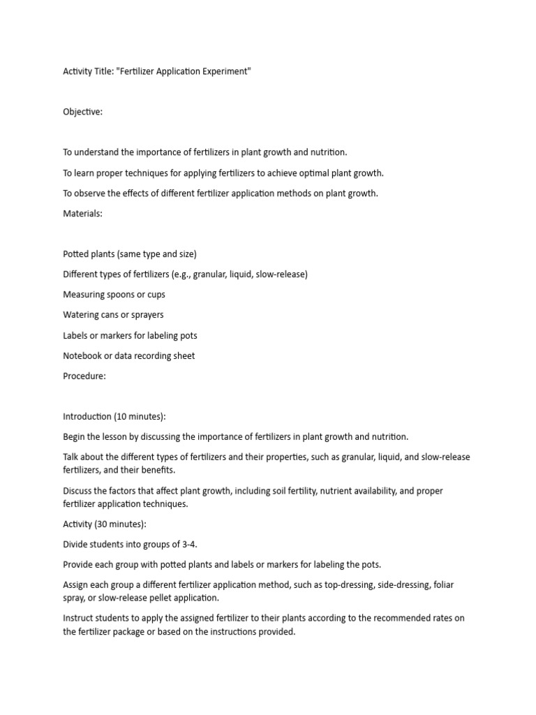 Fertilizer Application Activity | PDF | Fertilizer | Soil