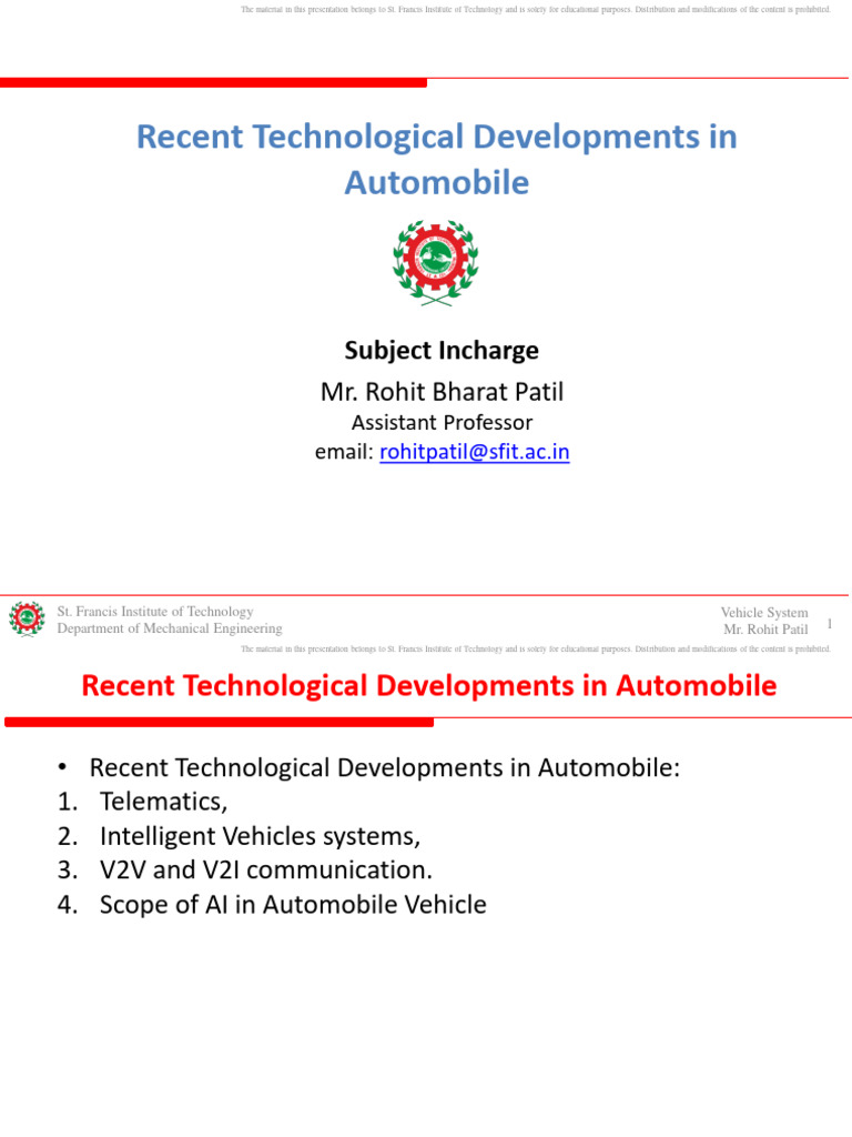 Recent Technological Developments in Automobile | PDF | Vehicles ...