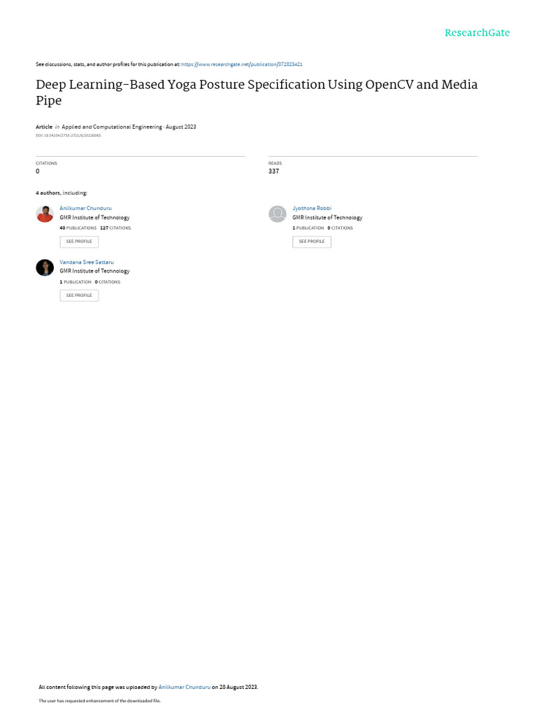 Deep Learning Based Yoga Posture Specification Using OpenCV and Media Pipe | PDF | Machine ...