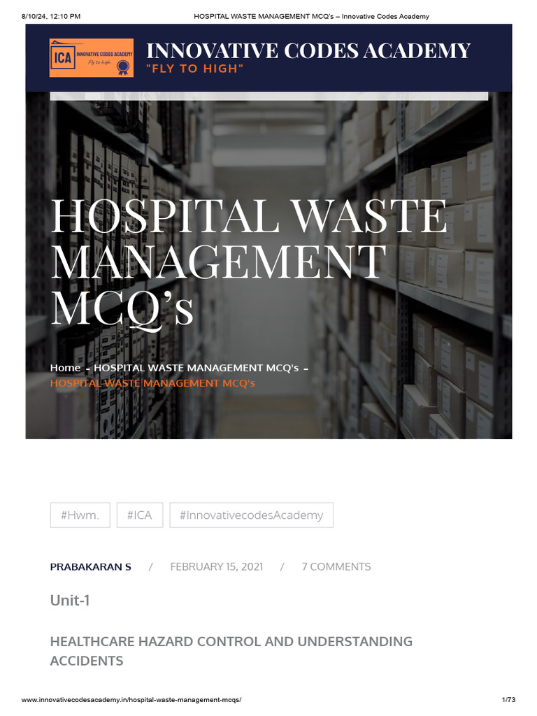Hospital Waste Management Mcq's - Innovative Codes Academy | PDF | Waste | Personal Protective ...