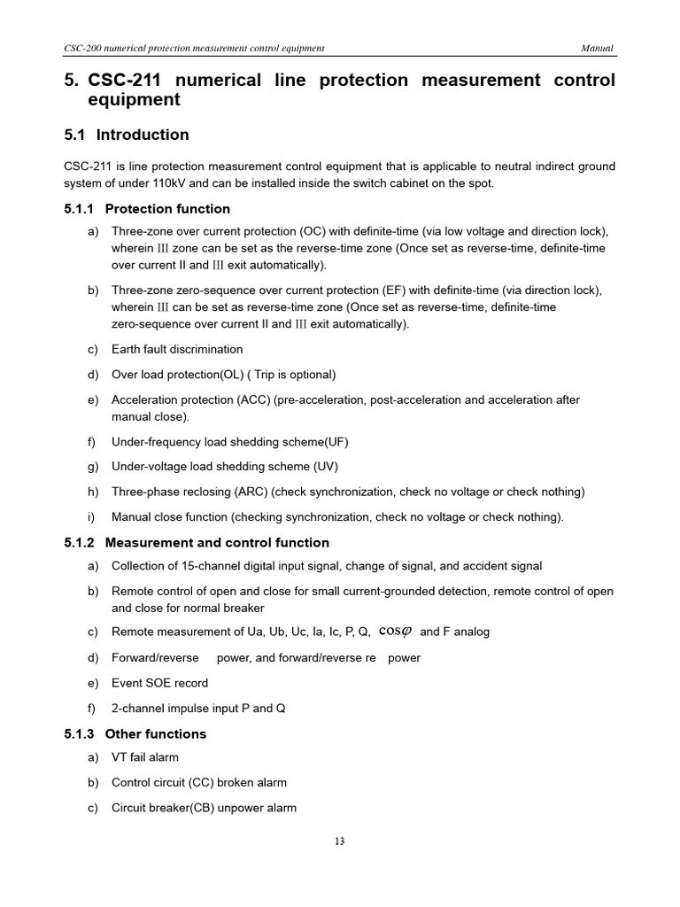 CSC-211 - Numerical Line Protection Measurement Control Equipment | PDF ...
