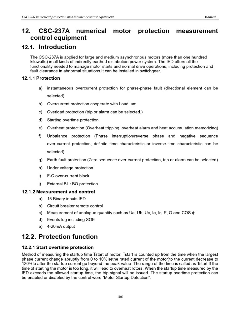 CSC-237A Motor Protection Equipment Guide | PDF | Power Supply | Sequence
