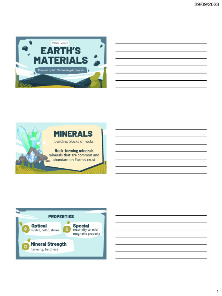 Handouts - ES Lesson 3 - Earth's Materials | PDF | Rock (Geology ...