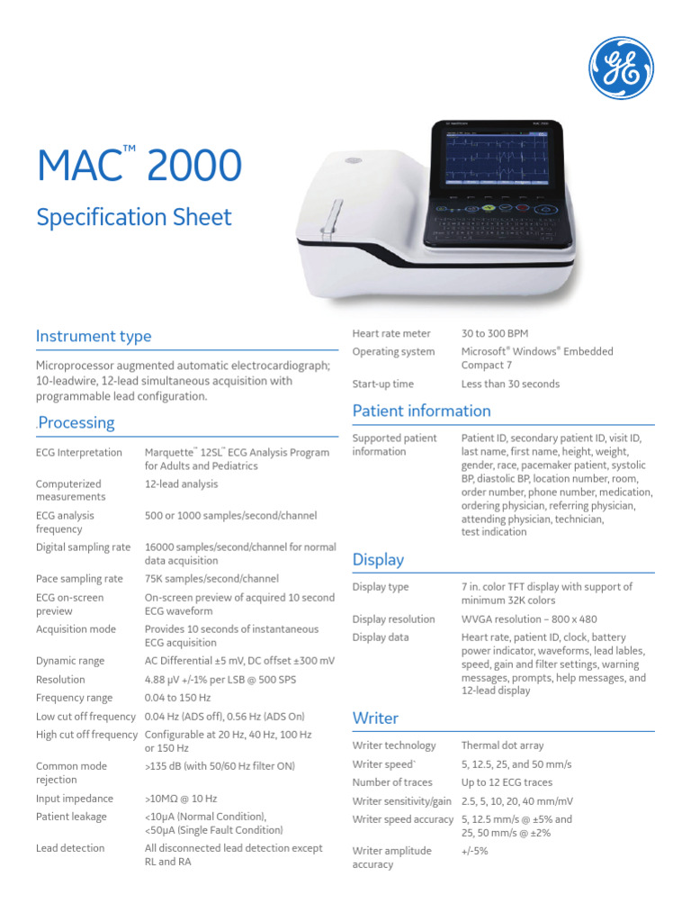 Ge Ecg Mac 2000 | PDF | Electrocardiography | Heart Rate