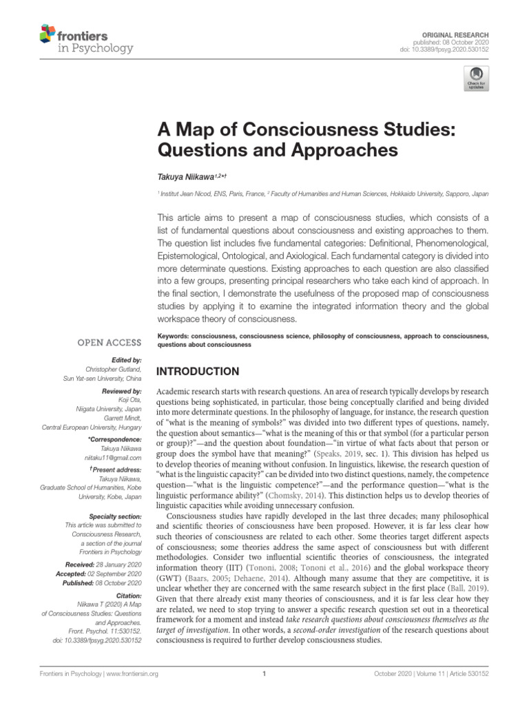 A Map of Consciousness Studies | PDF | Consciousness | Experience