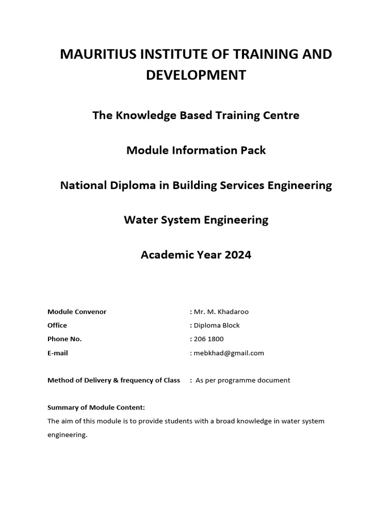 Water System Engineering Diploma Module | PDF | Fluid Dynamics | Pipe ...
