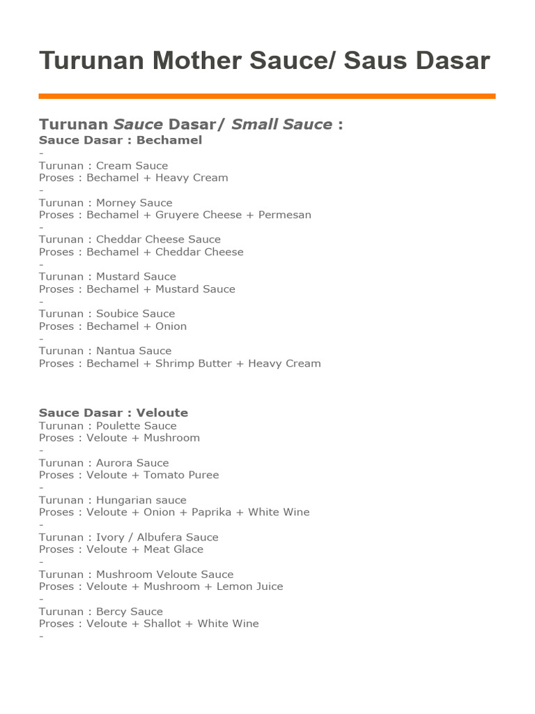 Saus Dasar - Mother Sauce | PDF | Sauce | Cuisine