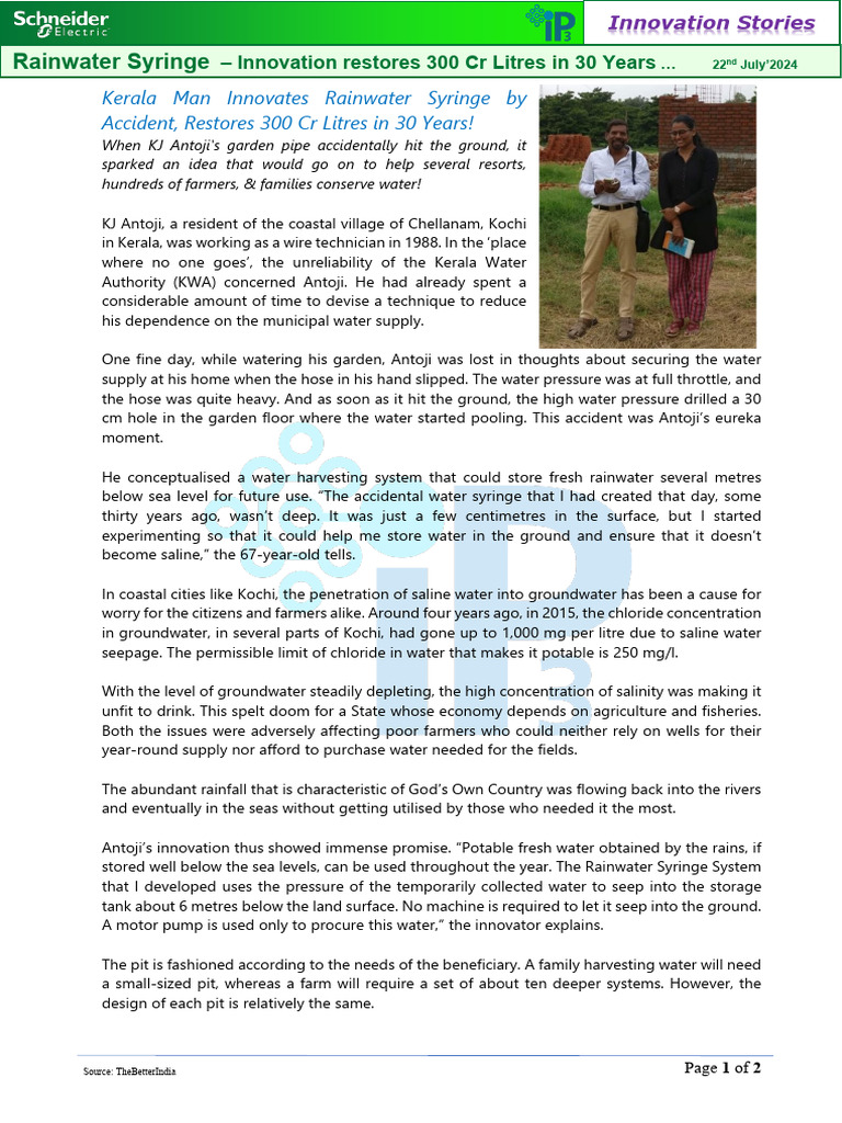 Kerala Man's Rainwater Syringe Innovation | PDF | Water | Groundwater
