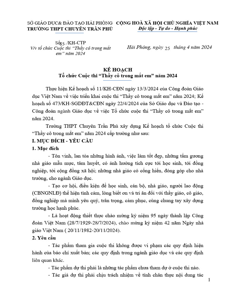 Ke Hoach To Chuc Cuoc Thi Thay Co Trong Mat em - Signed | PDF