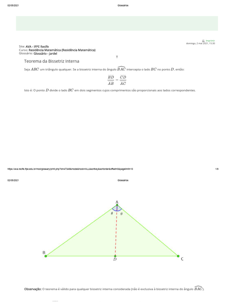 Teorema da Bissetriz Interna | PDF | Linha (Geometria) | Triângulo