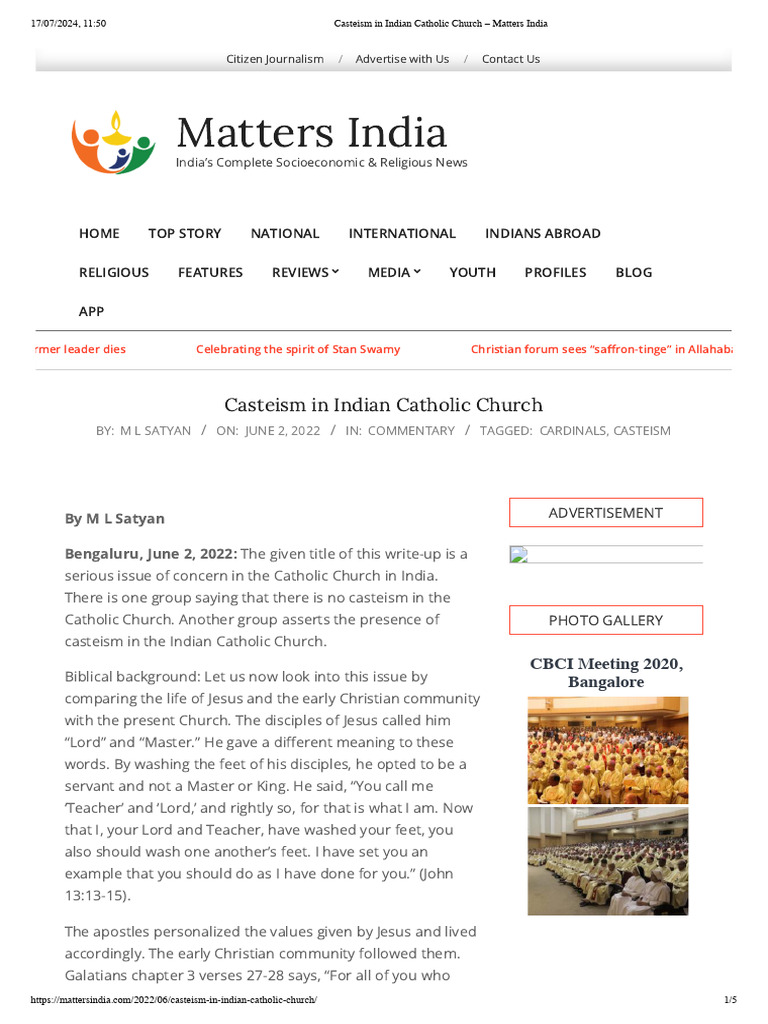 Casteism in Indian Catholic Church | PDF | Catholic Church | Jesus