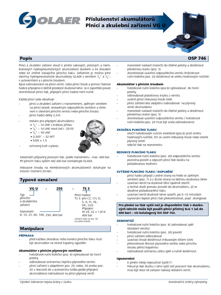 Navod-Plnici zarizeni-VGU-Olaer | PDF