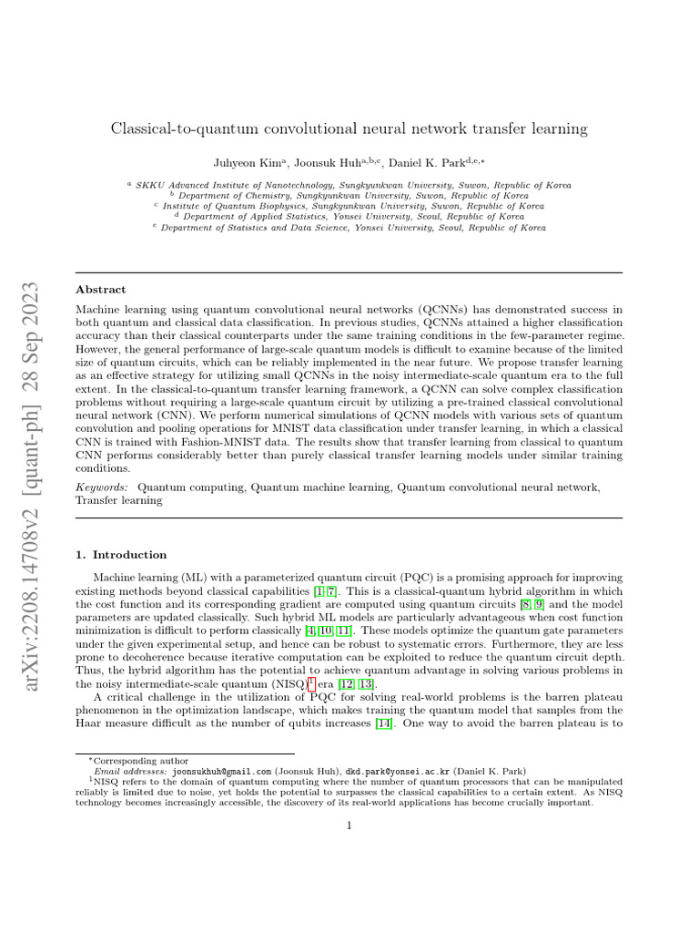 Classical-To-quantum Convolutional Neural Network Transfer Learning | PDF | Artificial Neural ...