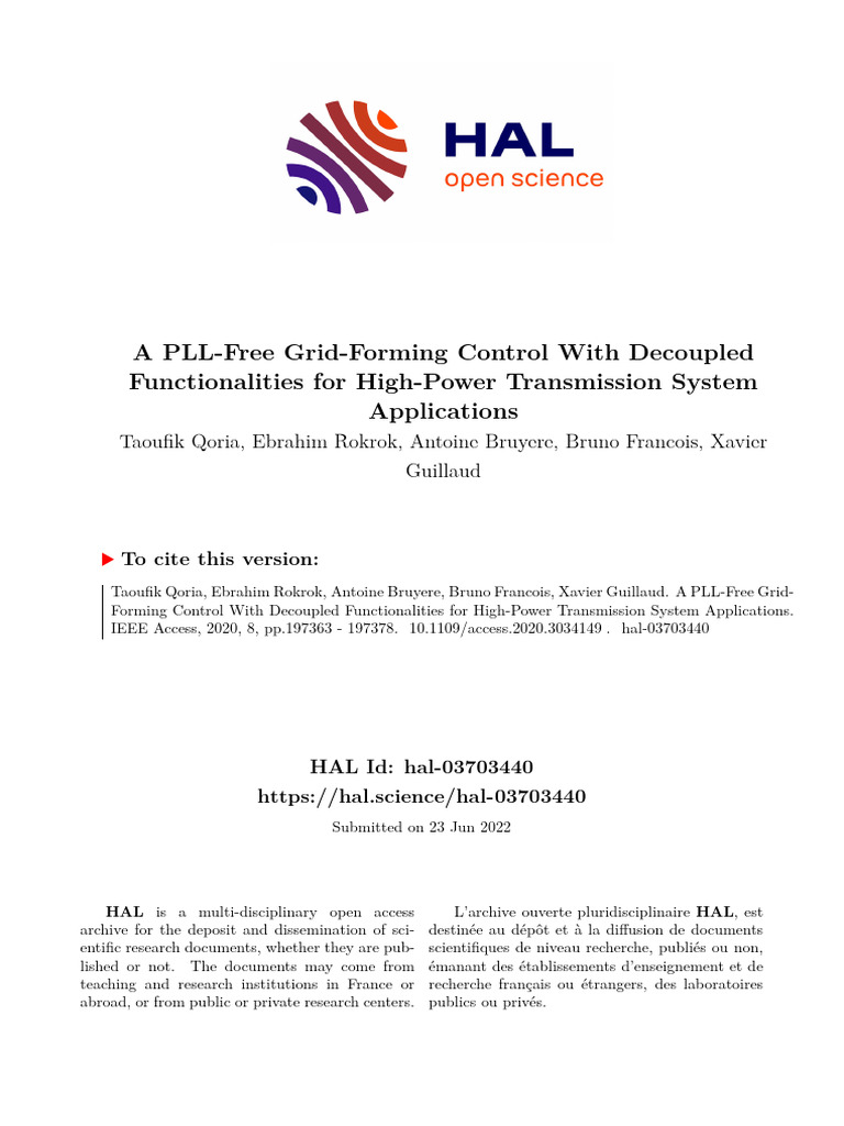 A PLL-Free Grid-Forming Control With Decoupled Functionalities For High-Power Transmission ...
