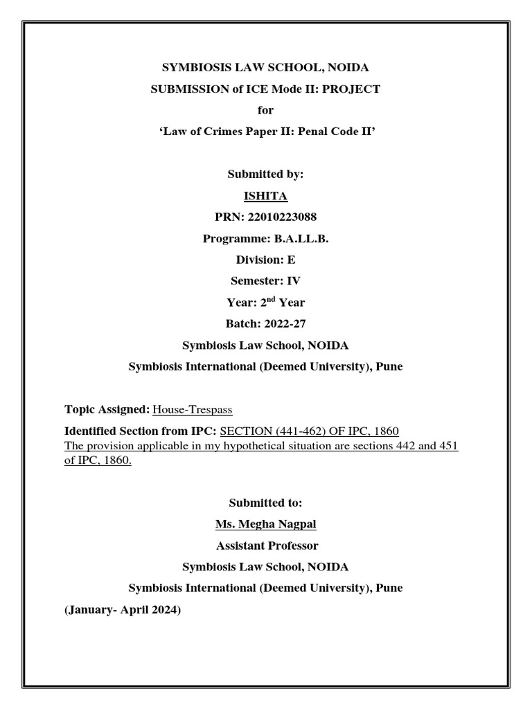 Ipc Ii (Project) Ishita Div e | PDF | Burglary | Crimes