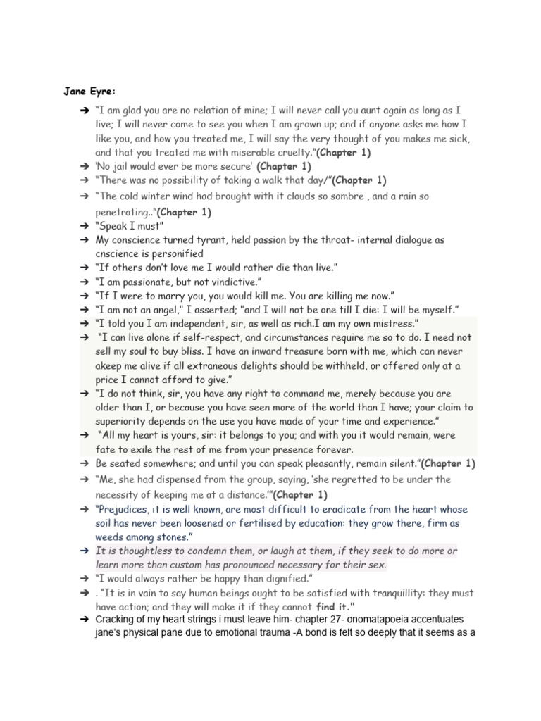 Jane Eyre Key Quotes | PDF | Jane Eyre
