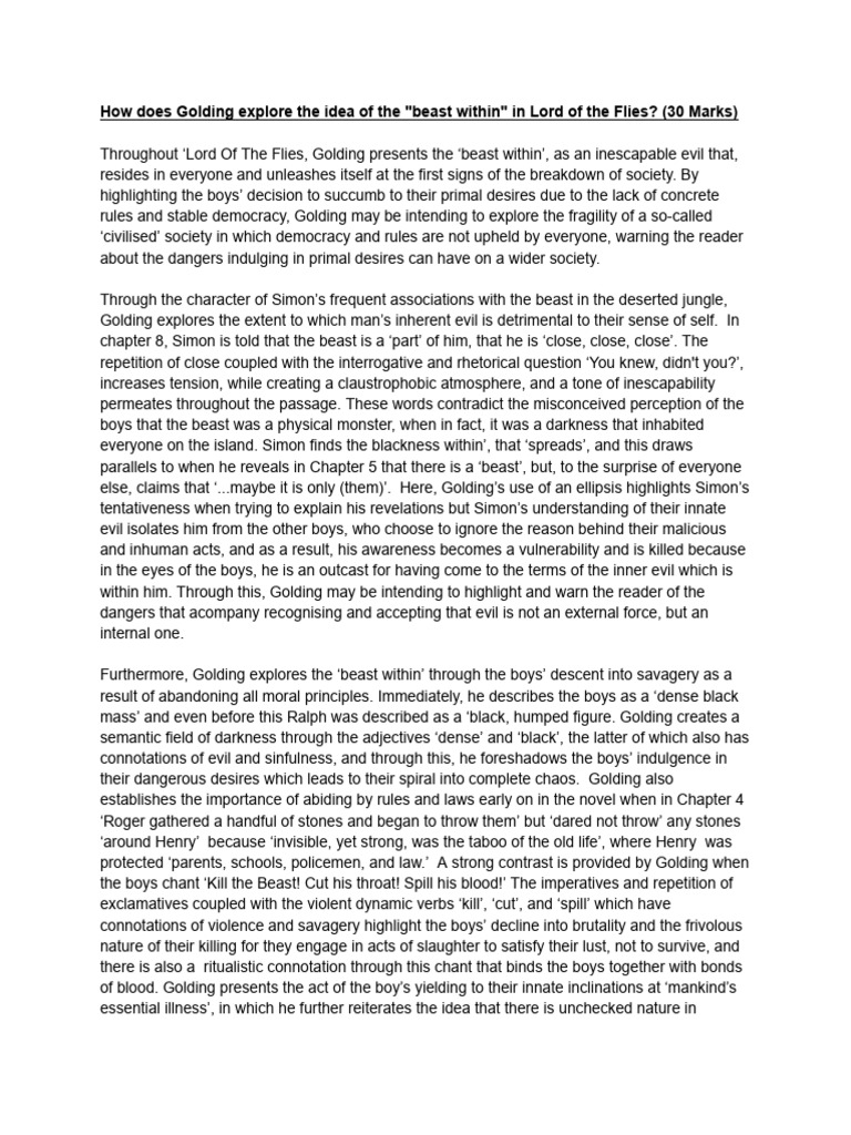 Lord of The Flies Essay | PDF