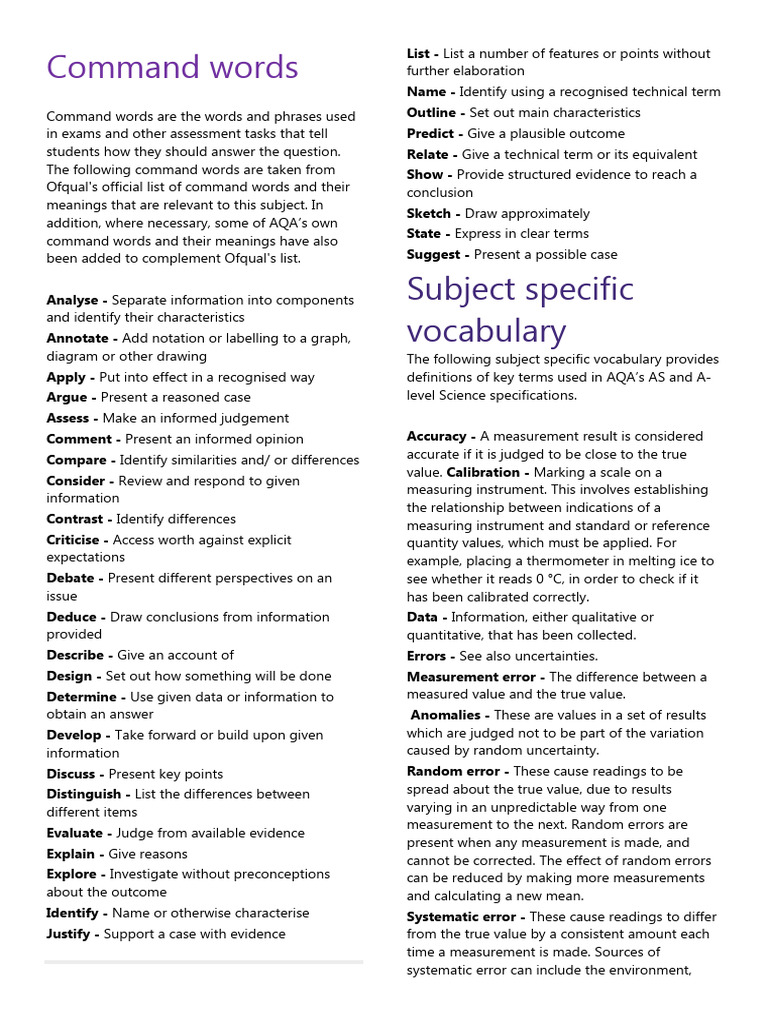 Command Words | PDF | Observational Error | Measurement