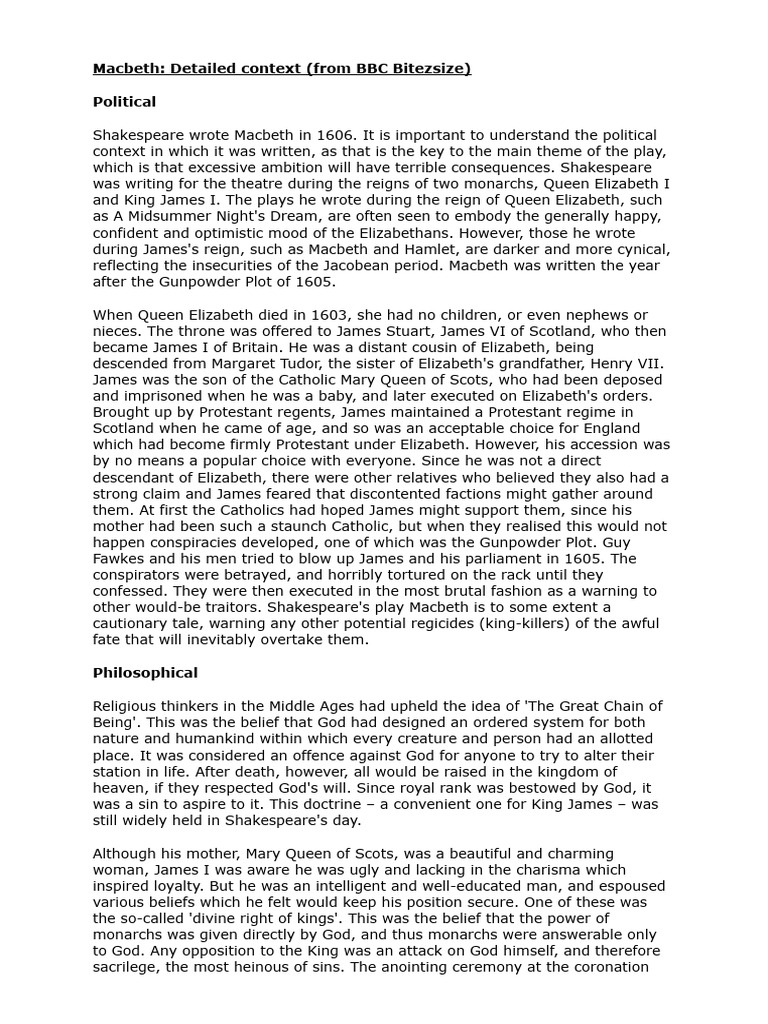Macbeth Context | PDF | Macbeth | James Vi And I