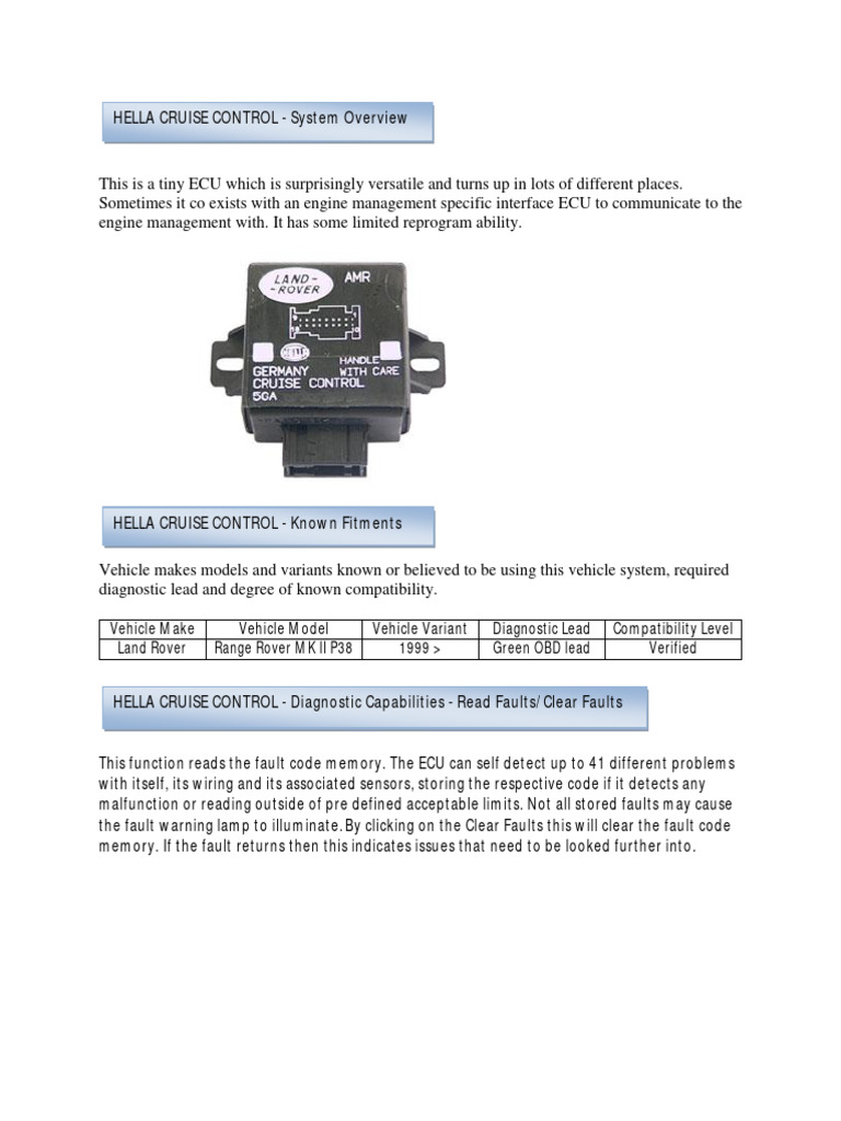 Hella Cruise Control ECU Guide | PDF | Computing | Computer Engineering