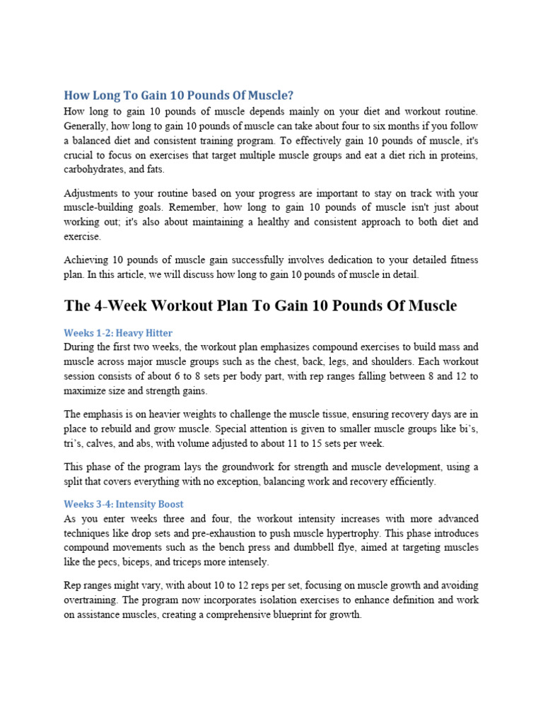 Muscle Gain: 10 Pounds in 4-6 Months | PDF | Strength Training | Muscle ...