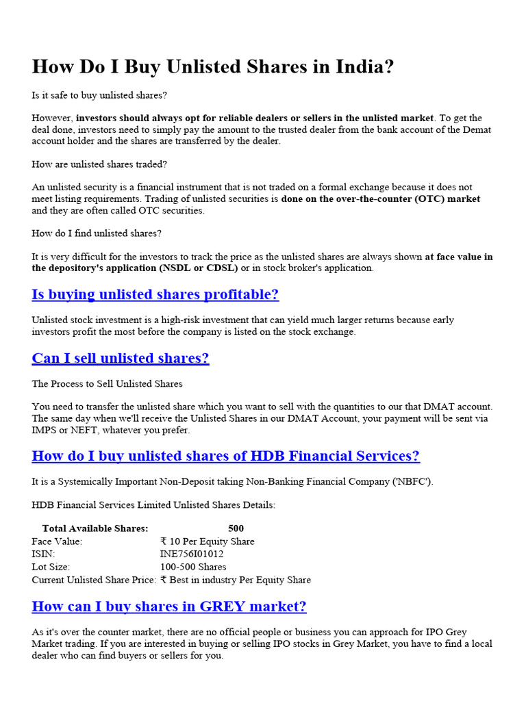 How Do I Buy Unlisted Shares | PDF | Stocks | Securities (Finance)
