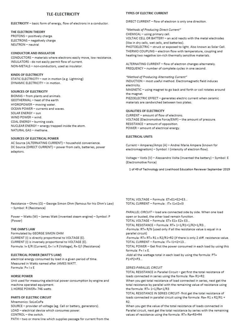 Tle Reviewer | PDF | Electric Current | Diode