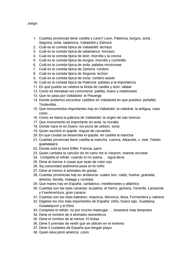 Juego preguntas y respuestas | PDF | Islas Canarias Juego preguntas y respuestas | PDF | Islas Canarias