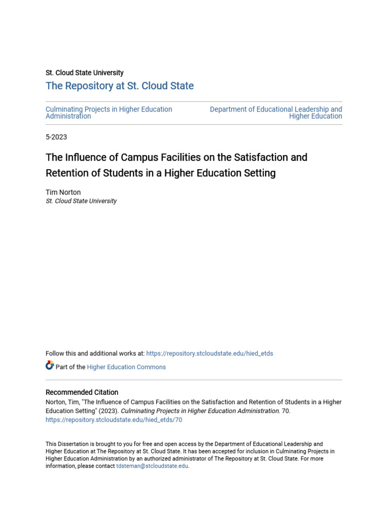 The Influence of Campus Facilities On The Satisfaction and Retent | PDF | Survey Methodology