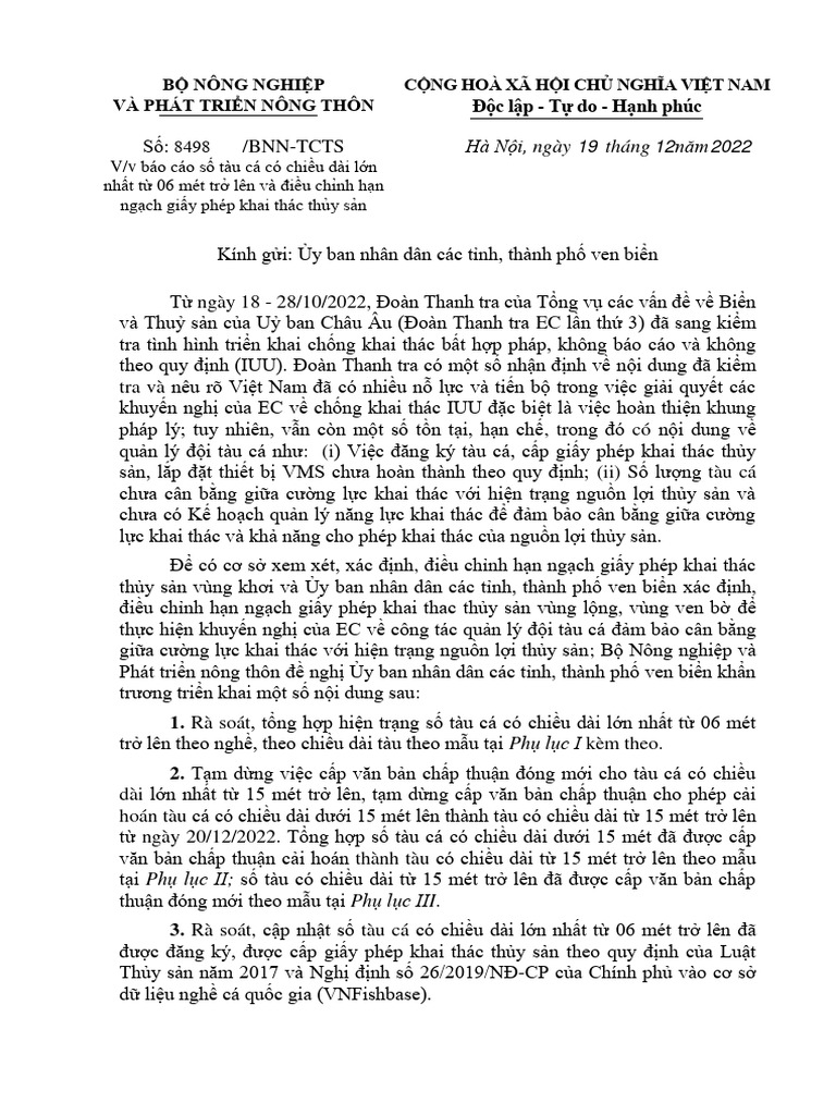 CV 8498 BNN Ngay 191222 Cac Tinh Dung VBCT Va BC So Tau 2022 ...