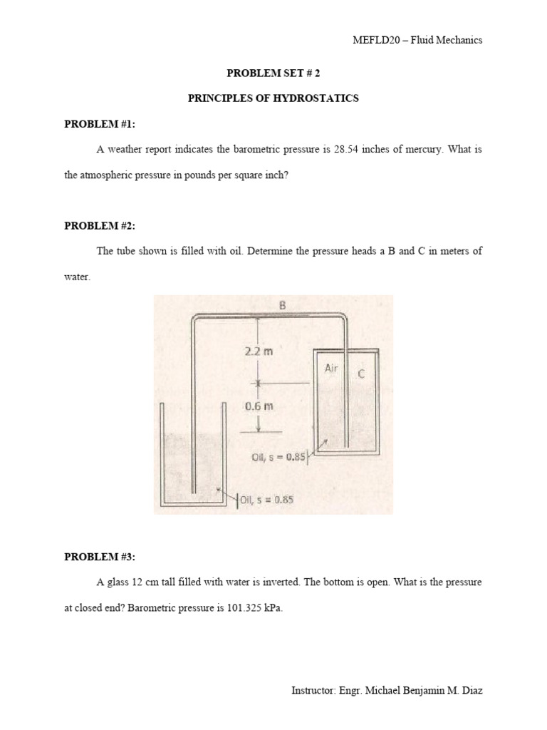 Problem Set 2 Principles Of Hydrostatic Pdf Pressure Soft Matter