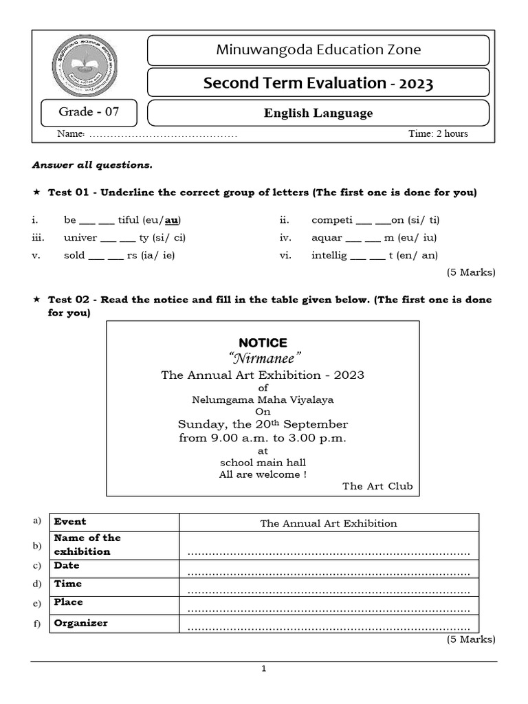 English - Grade 7 | PDF