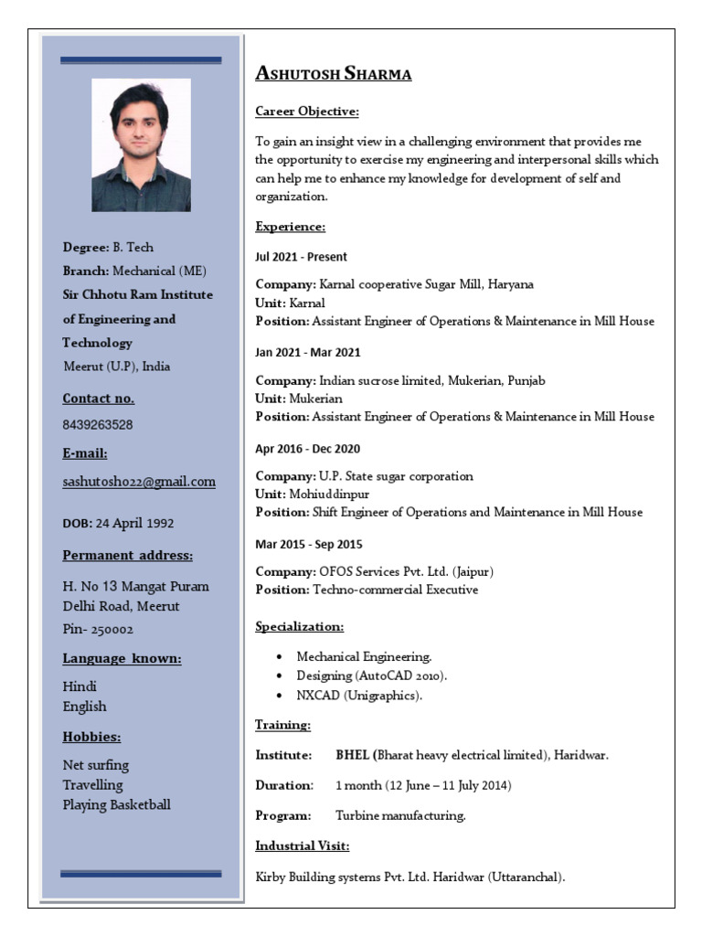 Ashutosh Sharma - Resume | PDF | Sugarcane