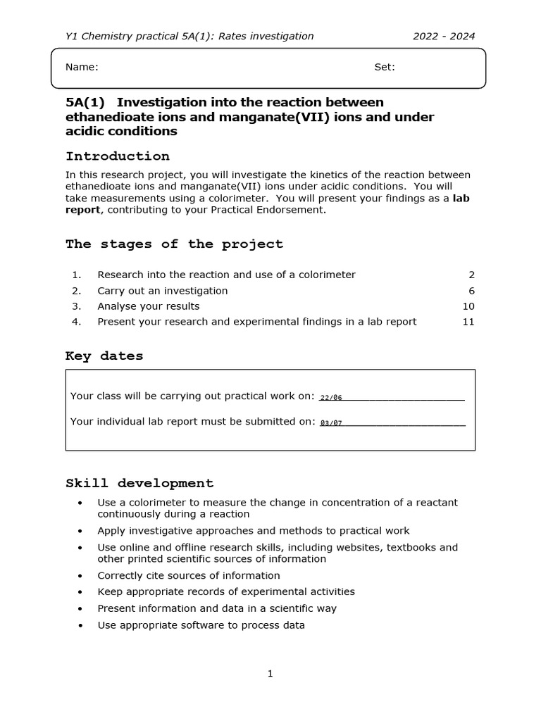 Ethanedioate and Manganate Reaction Study | PDF | Chemical Bond ...