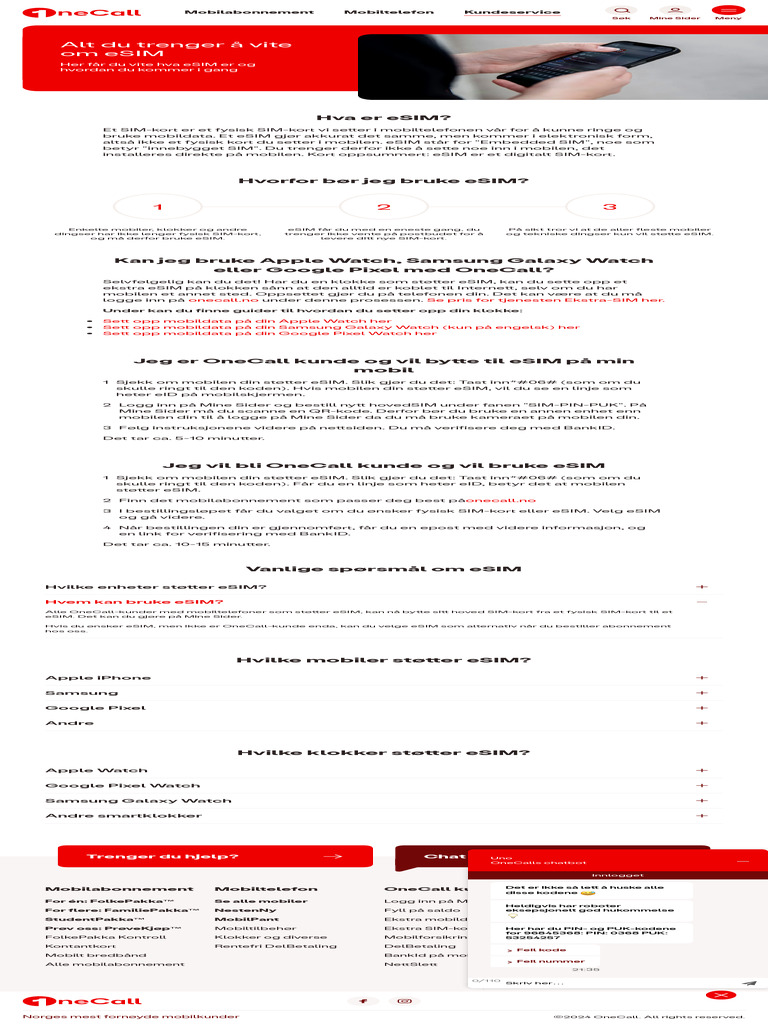 Alt Du Trenger Å Vite Om eSIM OneCall | PDF