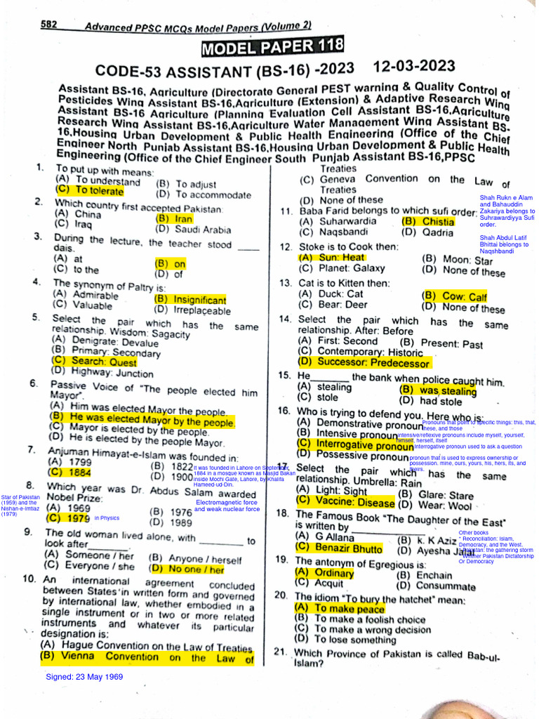 2023 PPSC (Model Paper 118) Code 53 Assistant (BS-16) | PDF | Pakistan | Malala Yousafzai