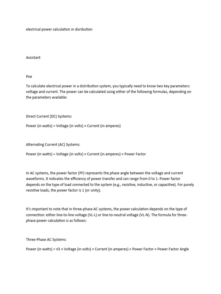 Electrical Power Calculation in Disribution Robi | PDF | Ac Power ...
