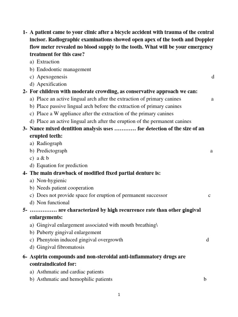 Pedo 2nd Term MCQ and Questions | PDF | Human Tooth | Periodontology