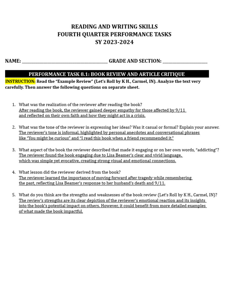 Fourth Quarter Performance Tasks Due On May 7 2024 | PDF | Mentorship | Climate Change