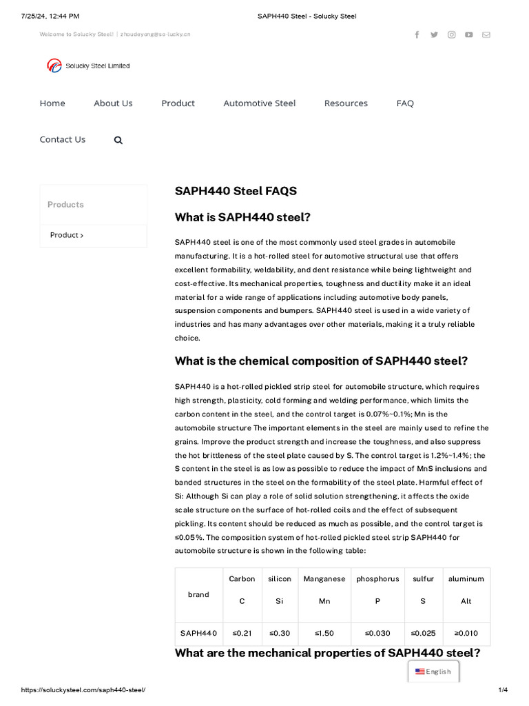 SAPH440 Steel - Solucky Steel | PDF | Steel | Construction